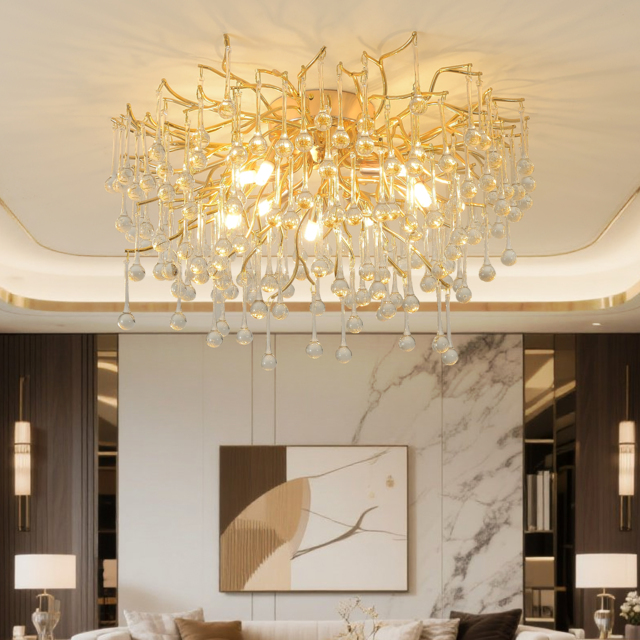 Gold Luxury Flush Ceiling Light – Modern Minimalist Design for Multiple ...