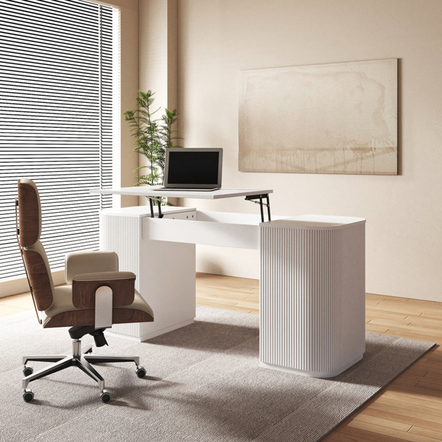 Modern white sitting desk with 2 drawers and storage computer desk 150 ...