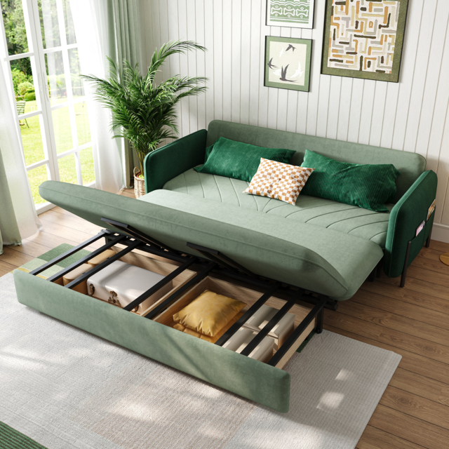 2000mm King Sleeper Sofa Green Upholstered Convertible Sofa Bed by ...