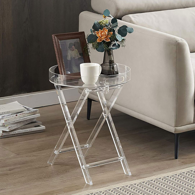 Modern Acrylic Folding Side Table Round End Table with Tray by Homary ...