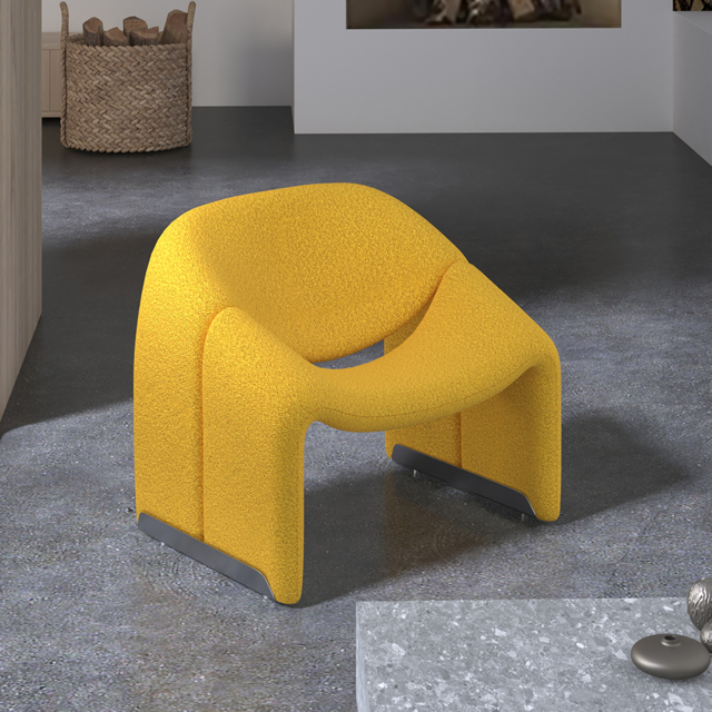 720mm Modern Yellow Boucle Accent Chair Lounge Chair for Living Room by ...
