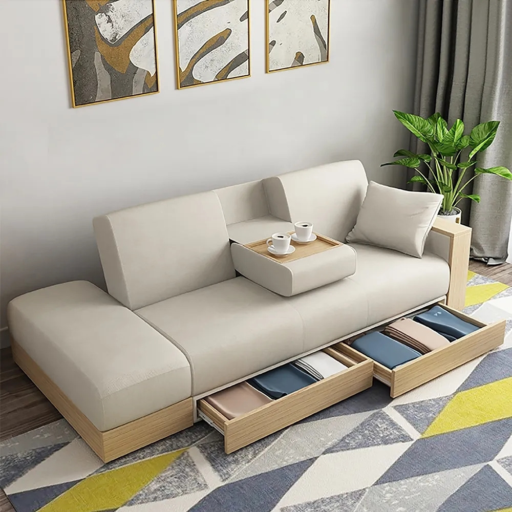2050mm White Modern Full Sleeper Convertible Sofa with Storage by Homary ufurnish