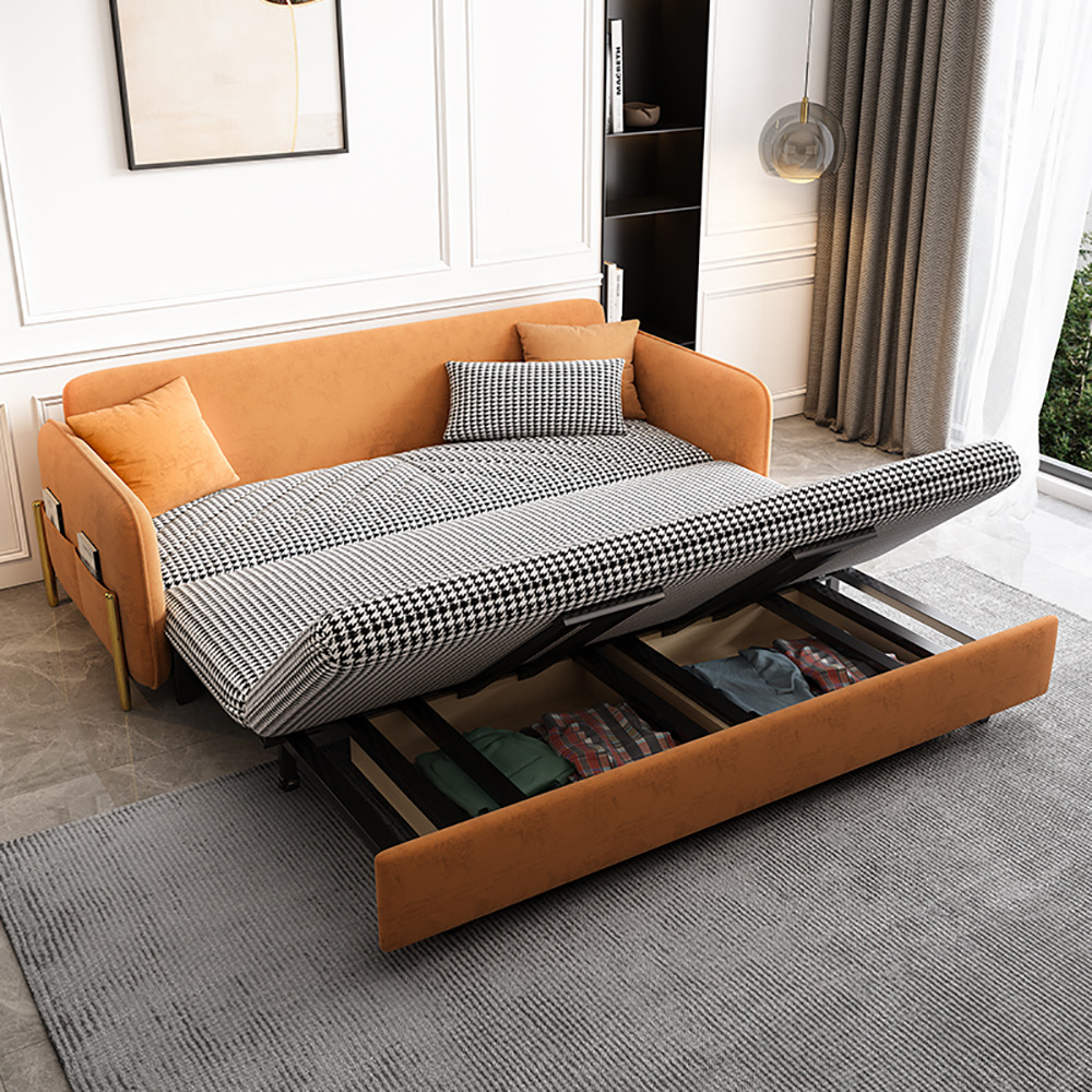 2000mm King Sleeper Sofa Orange Upholstered Convertible Sofa Bed with ...