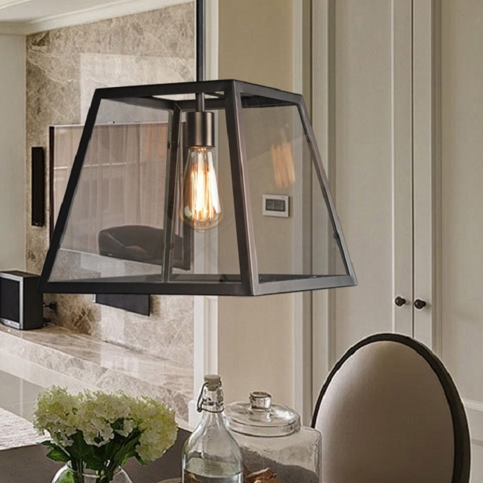 Modern 1-Light Metal Pendant Light Ceiling Hanging Light Trapezoid ...