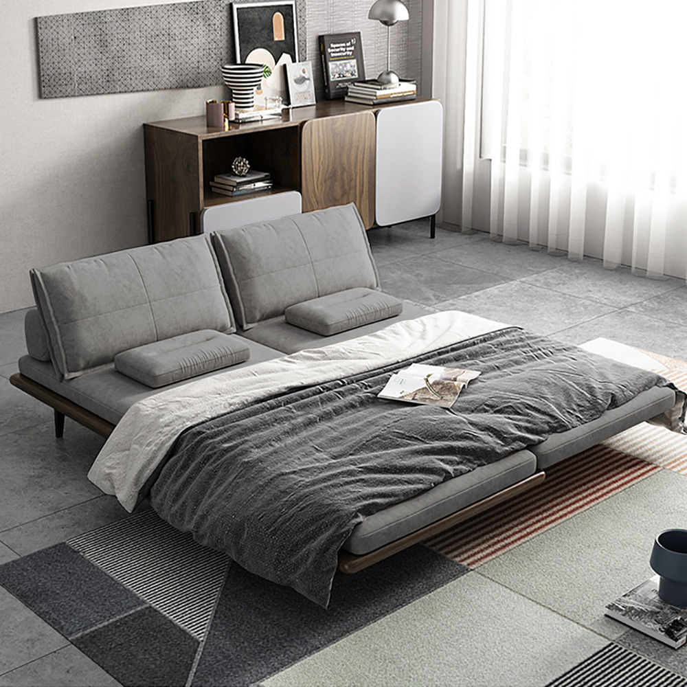 Mid Century Modern Pull Out Sofa Bed Grey Wood Convertible Sleeper Sofa ...