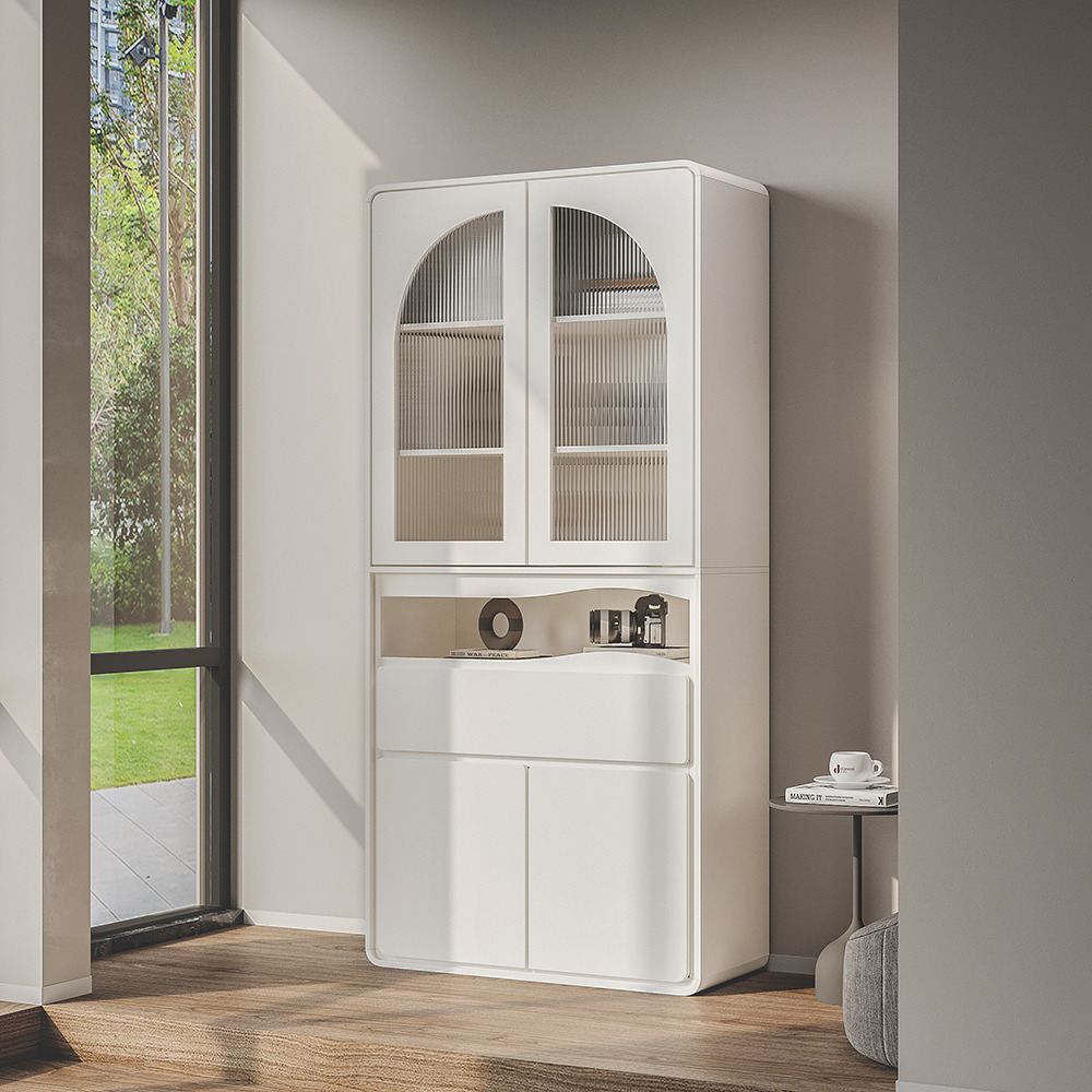 1900mm Modern Modular Bookcase with 4 Doors and 1 Drawer White Wooden ...