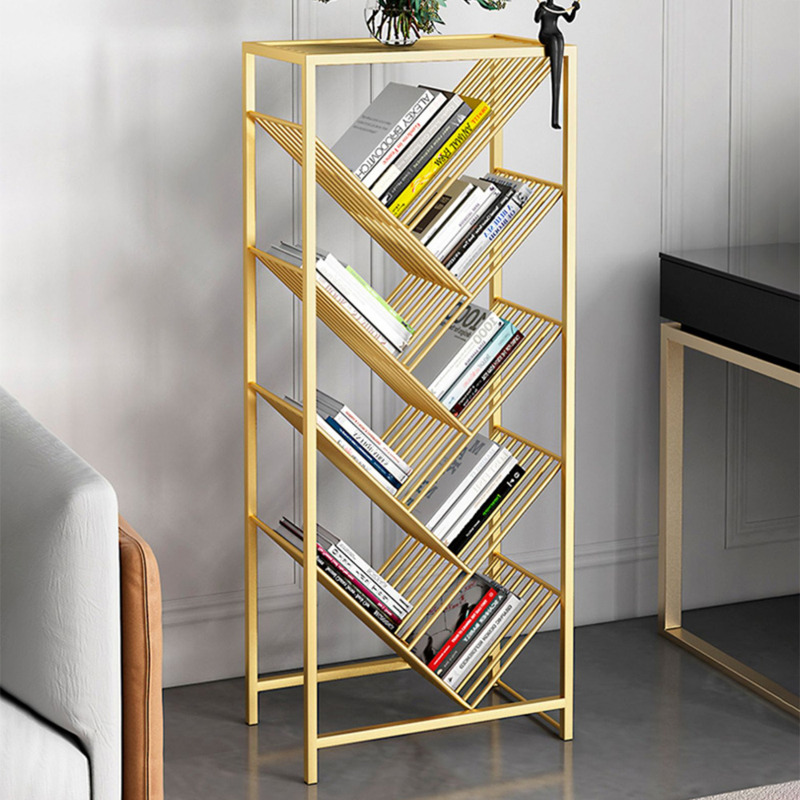 Mid-Century Rectangular Bookshelf Metal Gold Bookcase with Shelves by ...