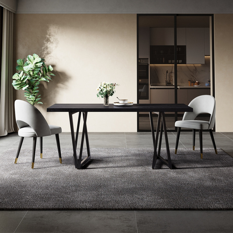 1600mm Rectangular Dining Table Black Solid Wood Table Top Square Metal ...