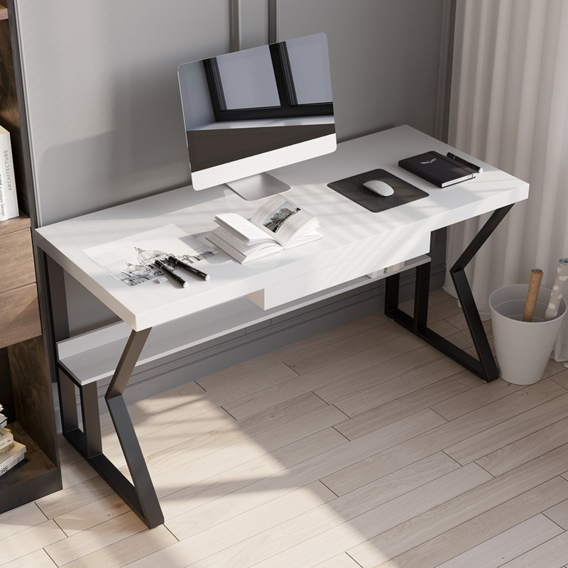 1400mm White Rectangular Writing Desk Computer Desk with Shelf ...