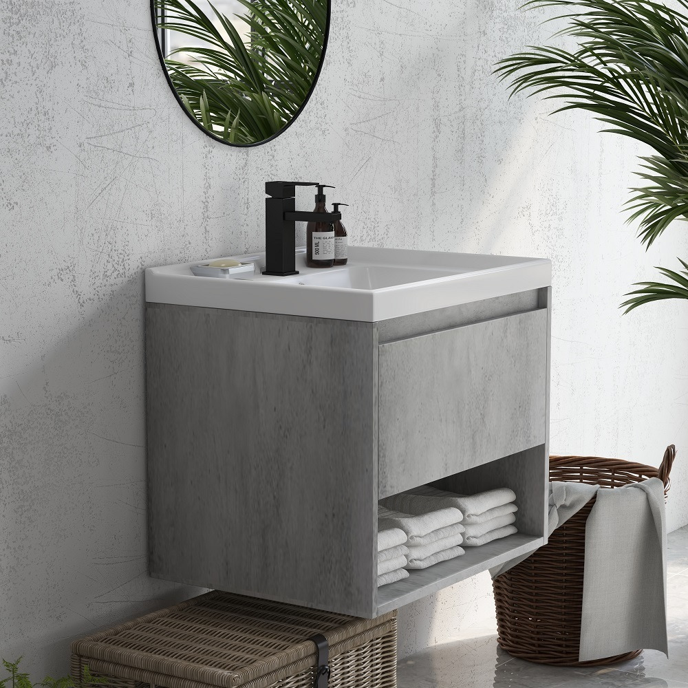 Modern 620mm Grey Floating Bathroom Vanity with Ceramic Single Basin ...
