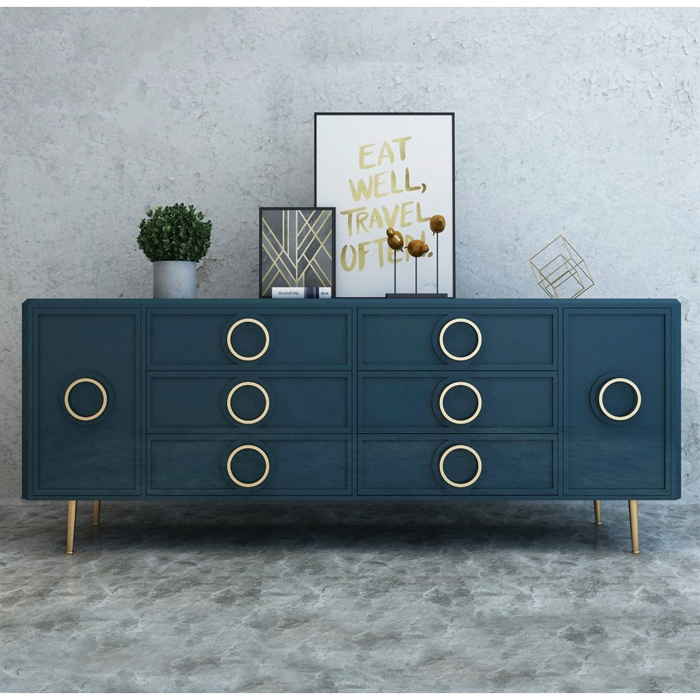 Rindix Blue Sideboard Cabinet Gold Credenza Drawers & 2 Doors 1600mm ...