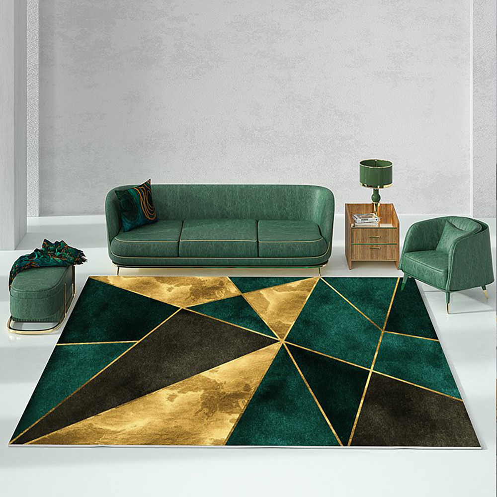 1600mm x 2300mm Green Black and Gold Modern Geometirc Rectangle Indoor ...