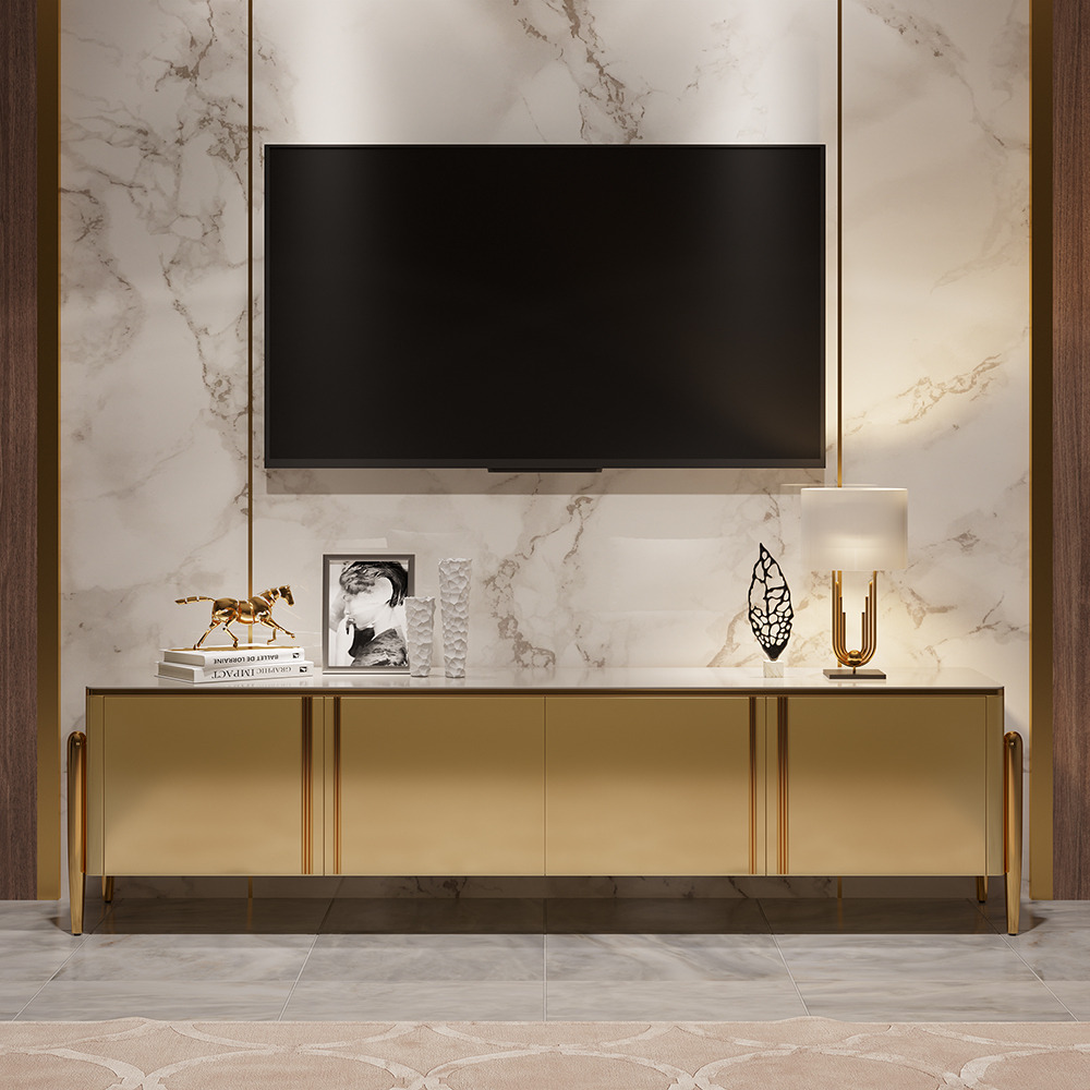 Salley Champagne TV Stand Post-Modern TV Console with 4 Doors for TVs ...