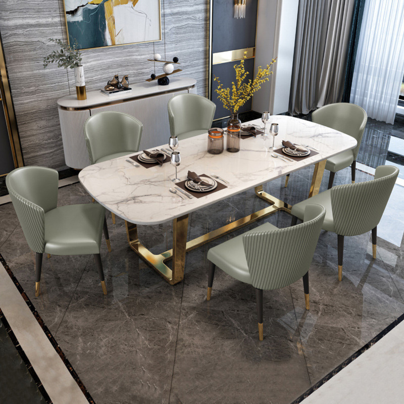 1600mm Modern Dining Table with Marble Top & Stainless Steel Base by ...