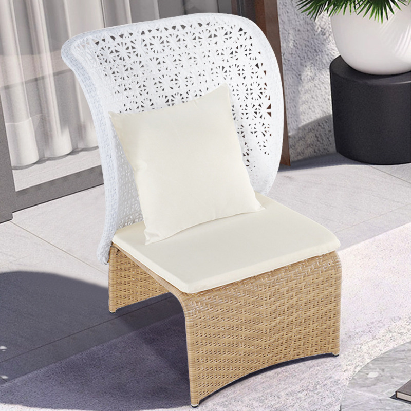 Hofer Rattan Outdoor Wingback Chair with White Cushion Pillow with ...