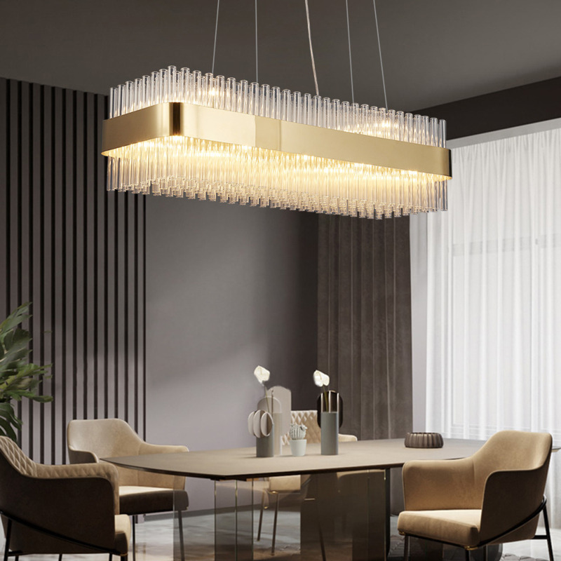 Tiera Modern Glass Tubes Kitchen Island Light with Gold Stainless Steel ...