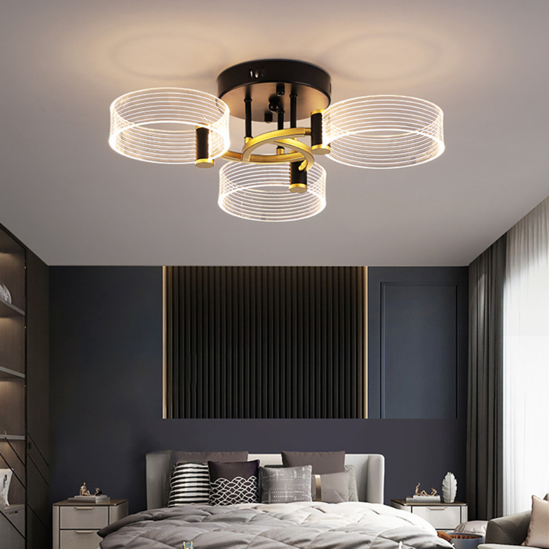 Modern LED Round 3-Light Semi-Flush Mount Light in Black & Gold by ...