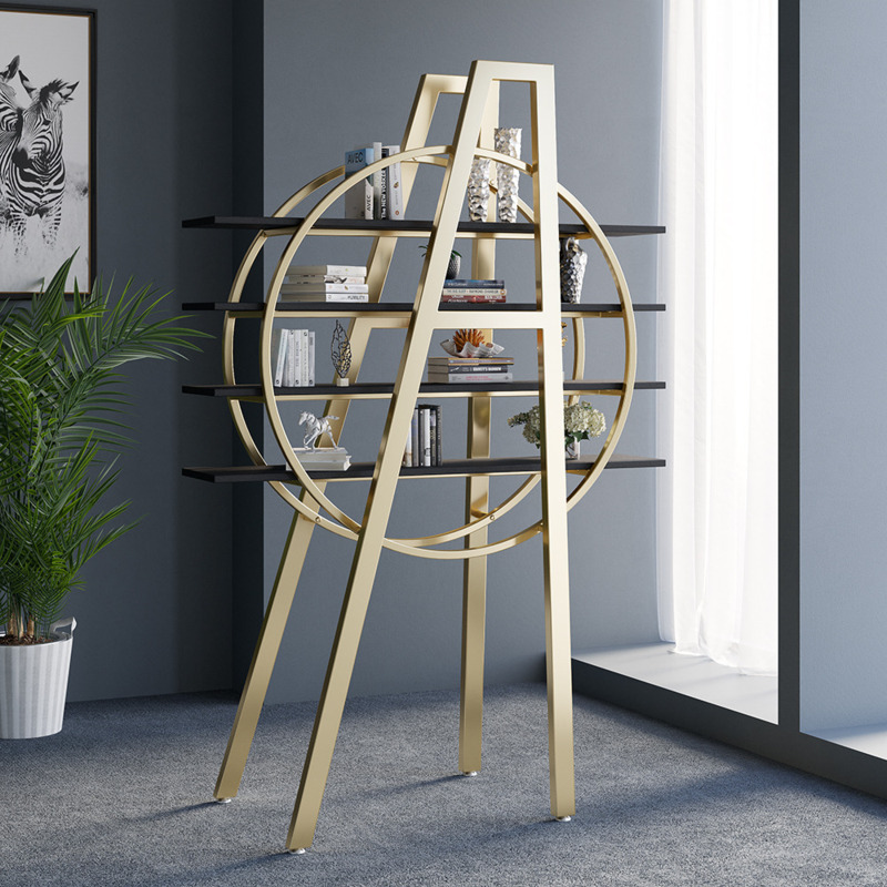 4-Tier Bookshelf Round Bookcase Modern Display Shelf in Black & Gold by ...