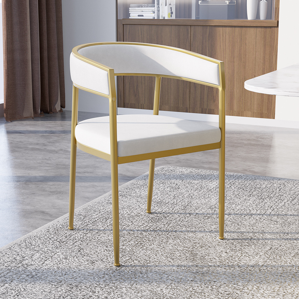 Modern White Dining Room Chair Velvet Upholstered Curved Back with Gold ...