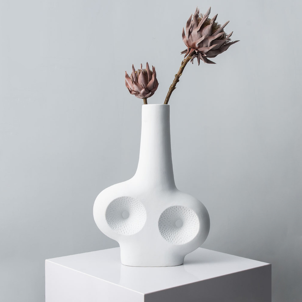 Modern White Resin Flower Vase Sculpture Home Decorative Figurine ...