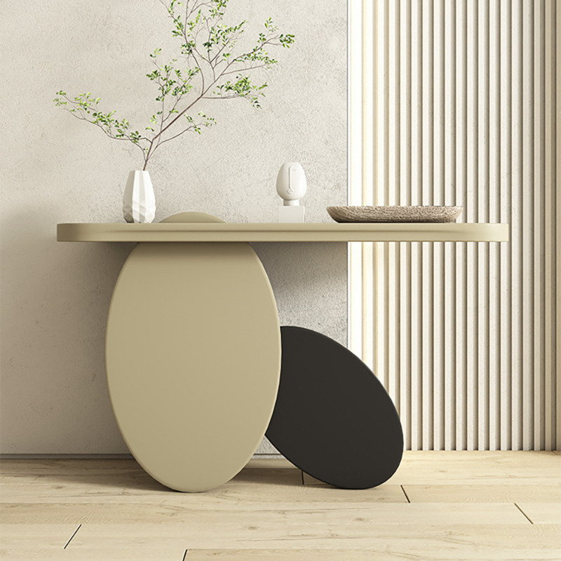 1000mm Modern Console Table Oval Wood Entryway Table with Abstract ...