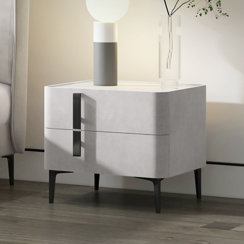 Modern White Bedside Table with 2 Drawers & Stone Top Bedroom Freestanding Nightstand by Homary ...