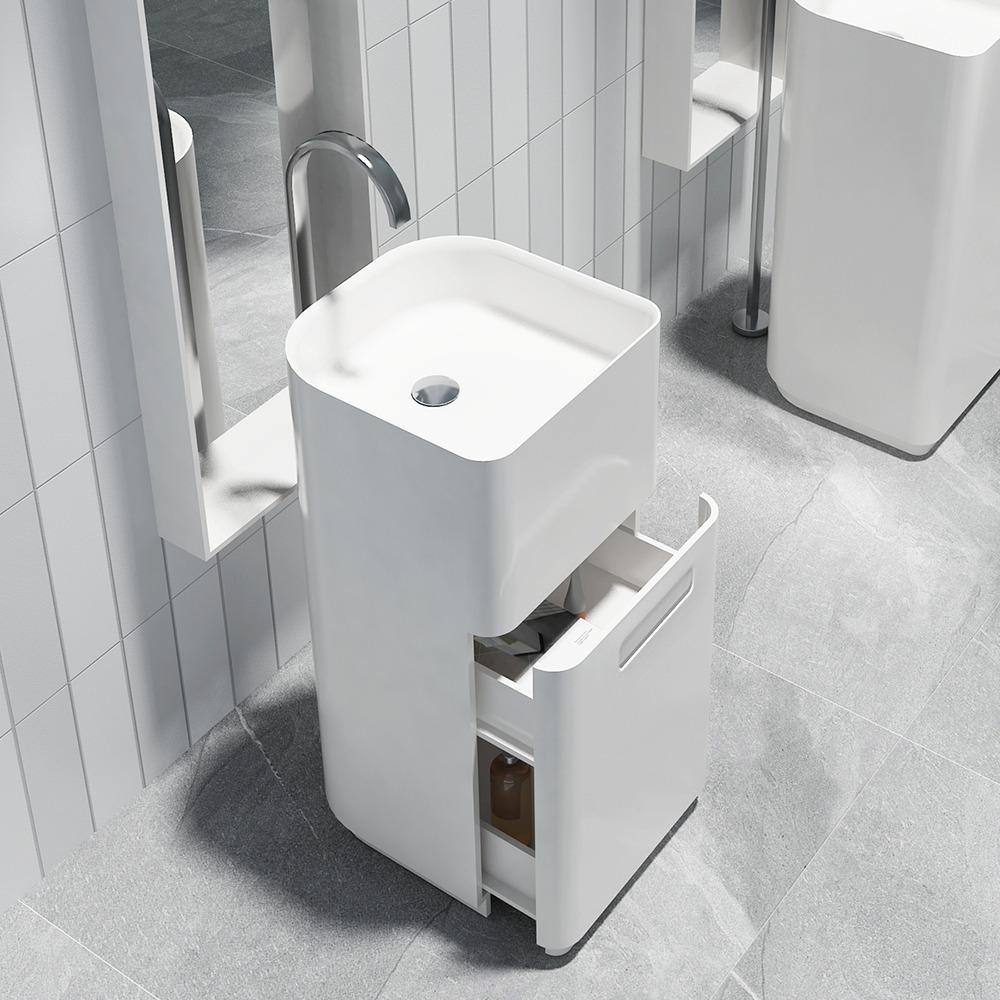 Modern White Stone Resin Bathroom Vanity Pedestal Basin Freestanding ...