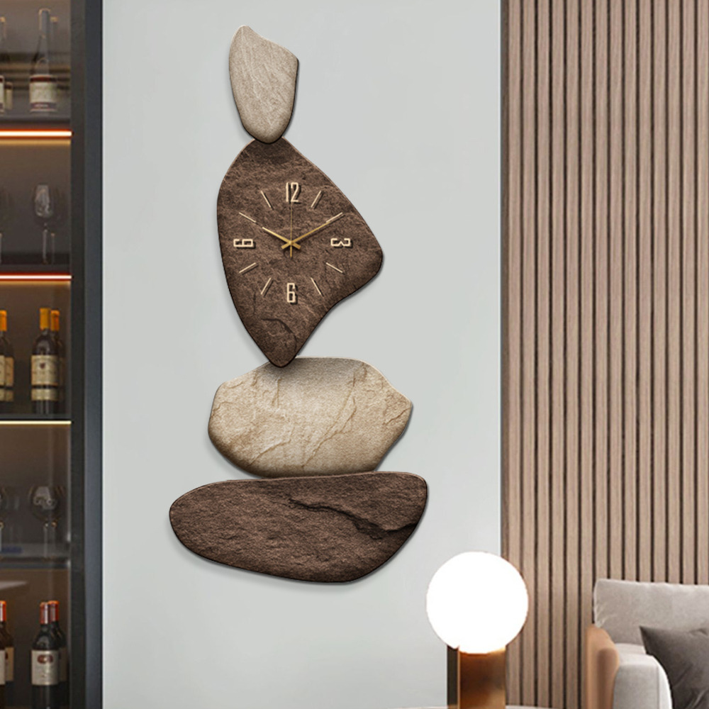 820mm Large Stone Shape Japandi Wall Clock Unique Irregular Home Decor ...