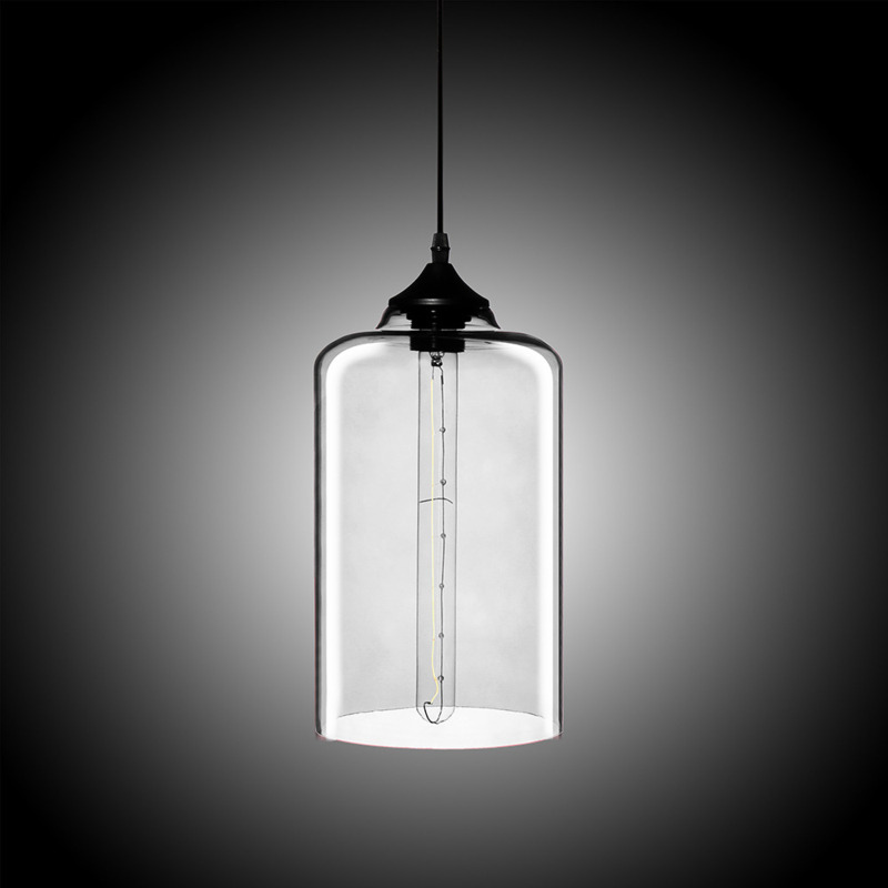 Modern Minimalist Glass 1-Light Cylinder Shape Pendant Light in Clear ...