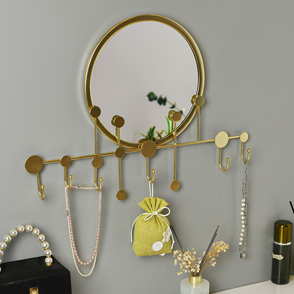 Modern Wall Mounted Coat Rack with Mirror & 6 Hooks Metal Wall Rack for ...