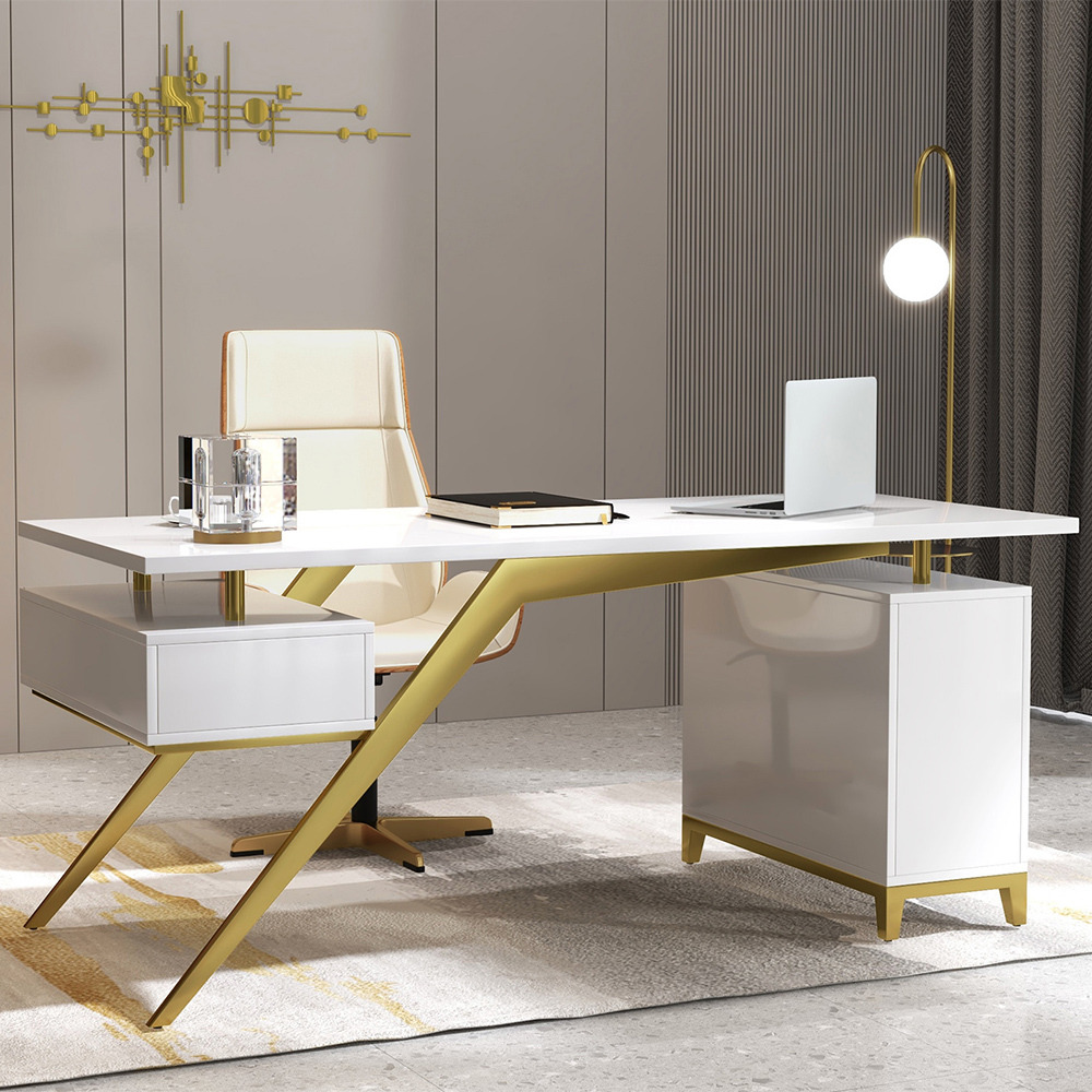 71'' White Modern Home Office Set Wooden Executive Writting Desk ...