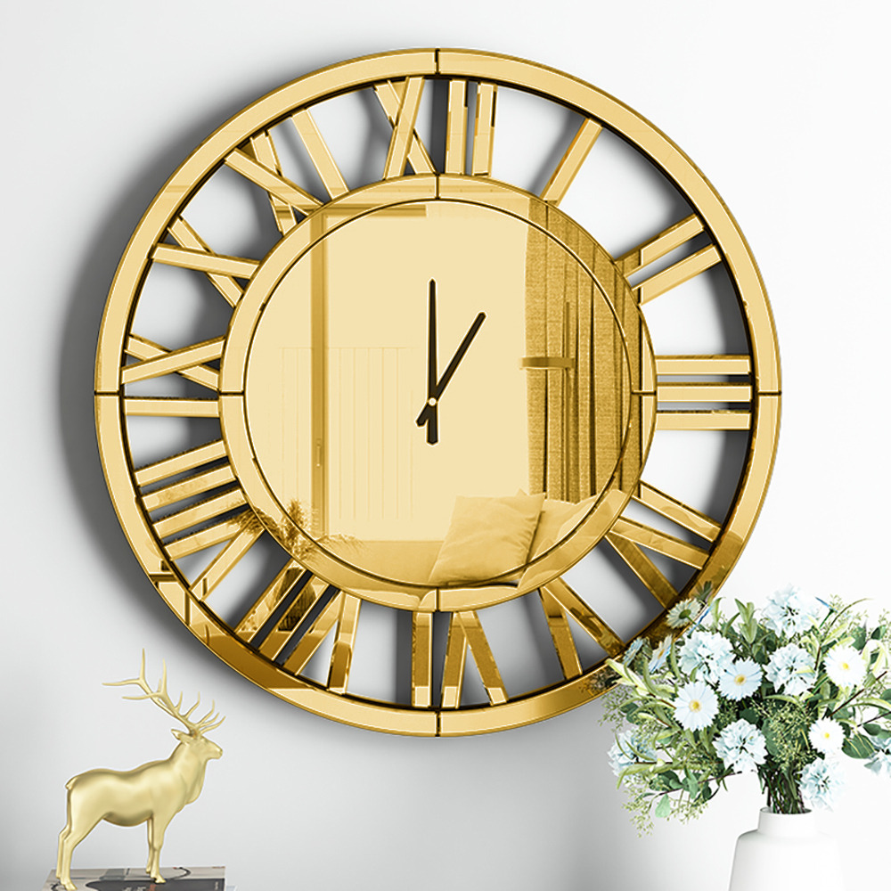 580mm Large Round Gold Roman Numeral Silent Wall Clock Modern Acrylic ...