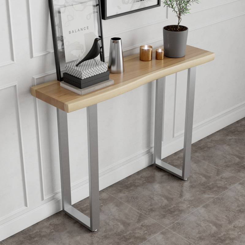 1000mm Modern Natural & Silver Console Table with Pine Wood Tabletop ...