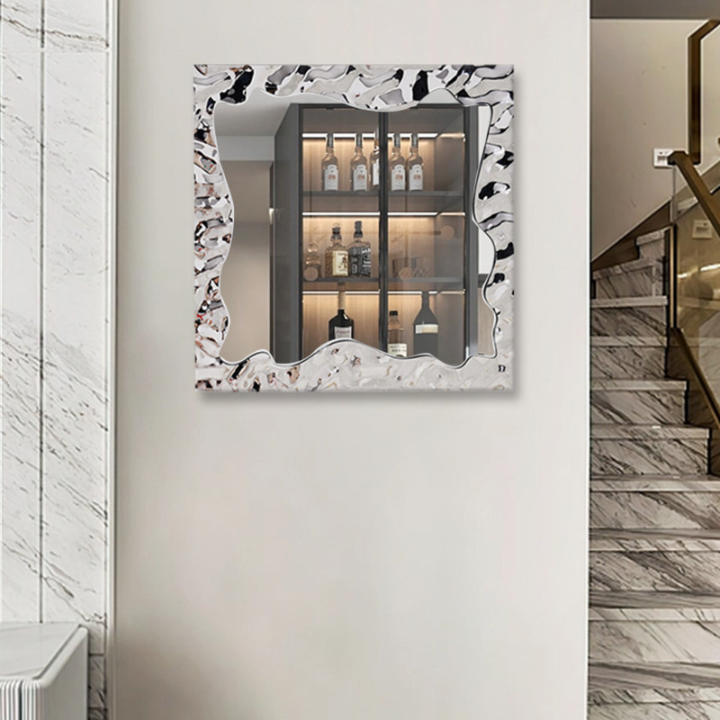 600mm Art Deco Square Silver Stainless Steel Water Ripple Broken Wall ...