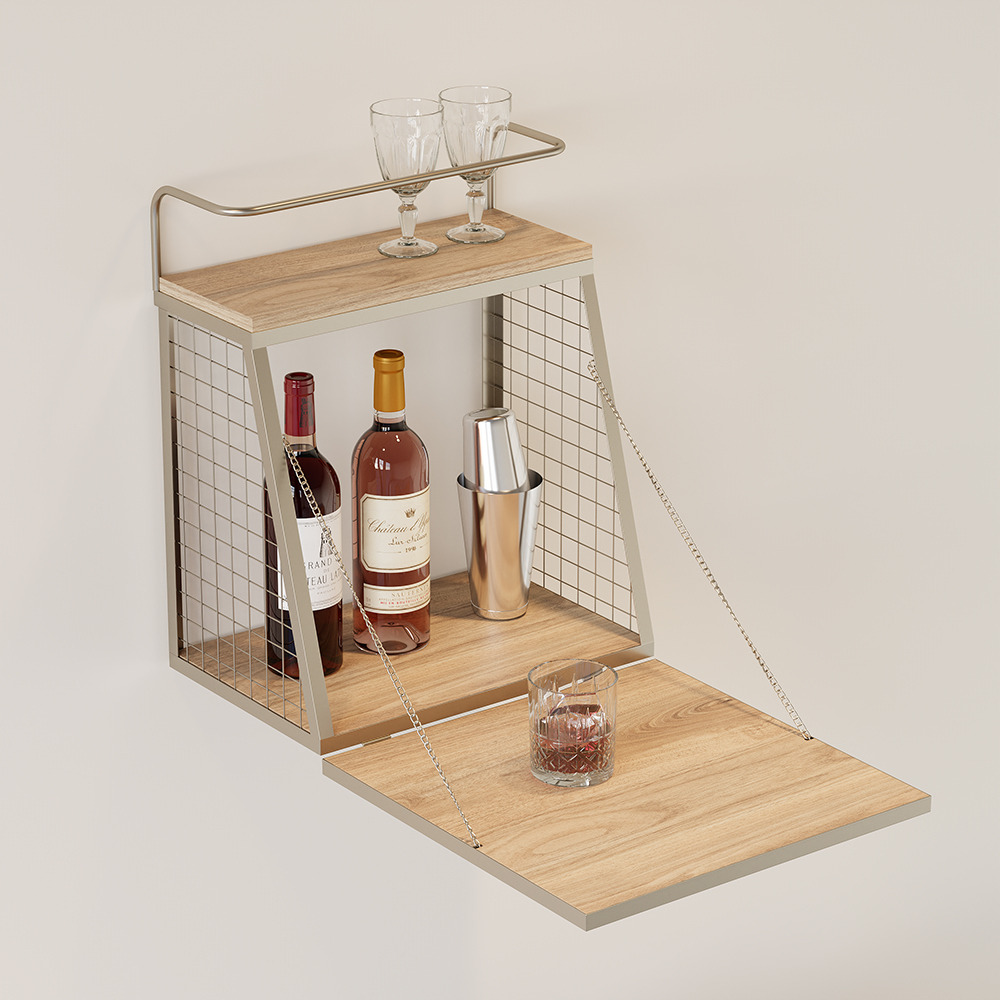Industrial Floating Bar Table with Storage Natural Wood Hanging ...