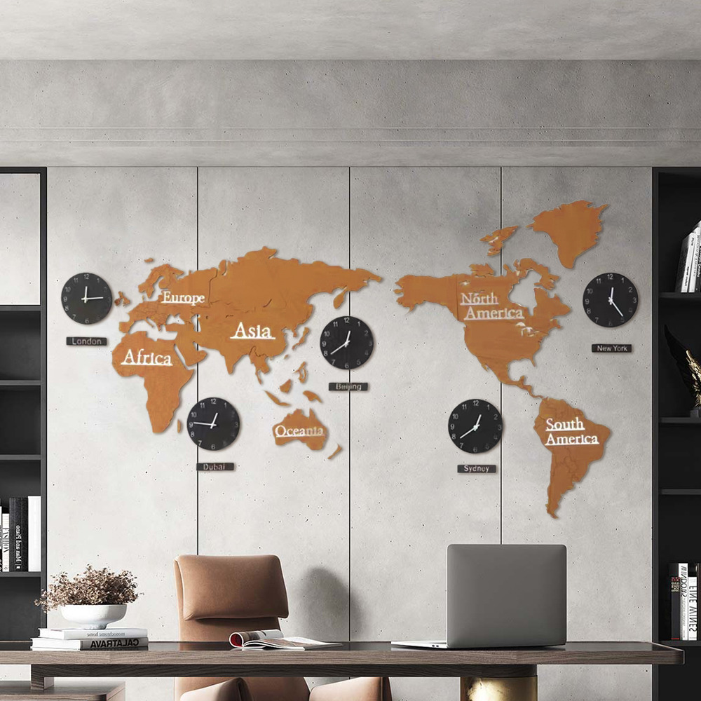 2500mm Modern World Map Wall Clock Decor Large Unique Wooden Global ...