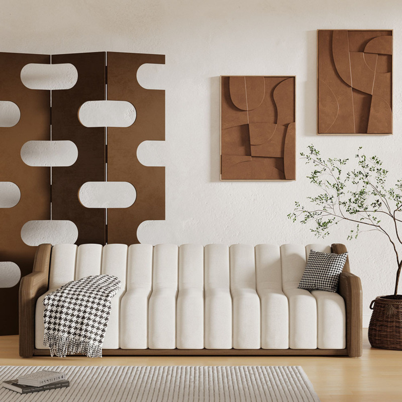 2400mm Modern White 3 Seater Fluted Velvet Upholstered Sofa Walnut ...