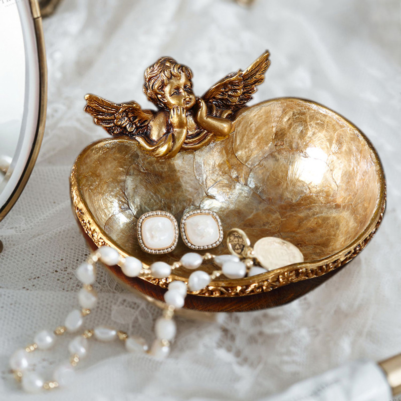 Shellium Vintage Bronze Angel Decorative Storage Tray Holder Desk ...