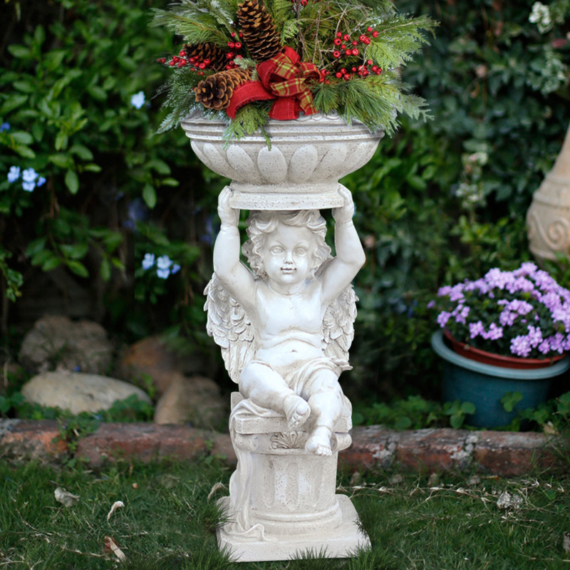 570mm Resin Angel Garden Decor Statue Inoor Outdoor Planter Birdbath ...