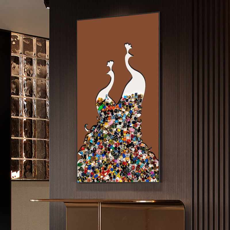 1000mm Rectangle Peacock Building Blocks Wall Art Decor with Aluminum ...