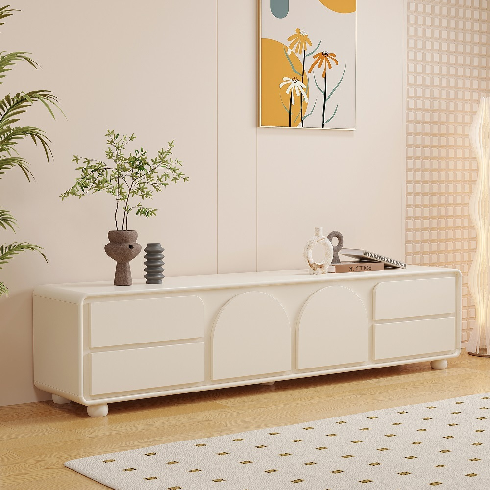 Arem 2000mm White Wood Storage TV Stand with 4 Drawer Retracted Cream ...