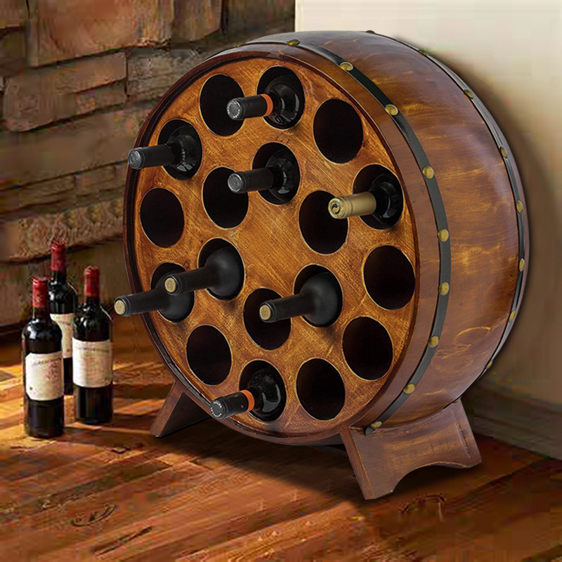 18 Bottles Vintage Wood Barrel Wine Rack Round Shaped Stackable Floor ...