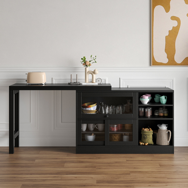 1200mm Black Storage Sideboard Cabinet Extendable Wood Buffet Foldable ...