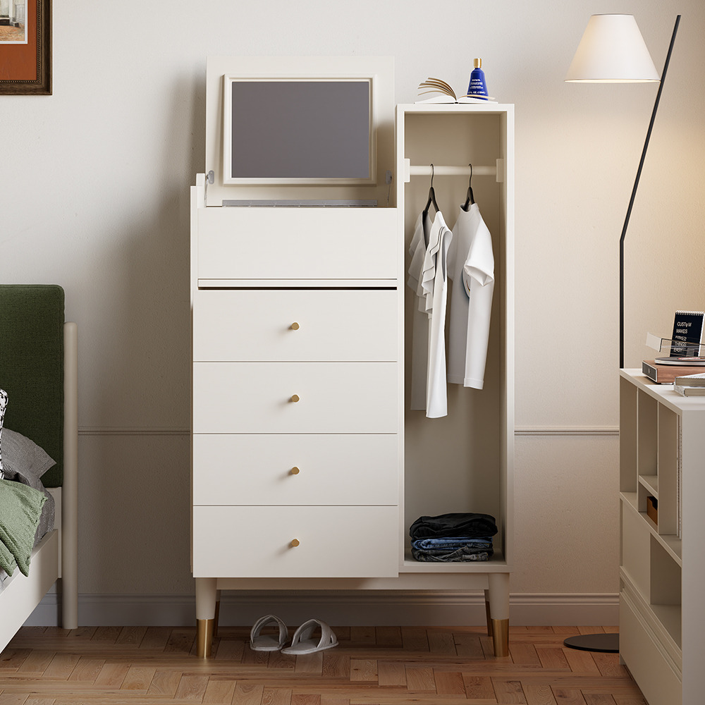 Modern White Mirrored Dresser Chifforobe Wardrobe Closet with 4 Drawers ...