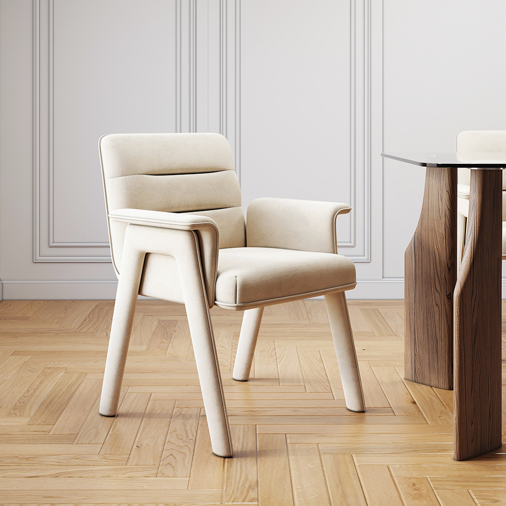 Modern Upholstered Velvet (Set of 2) Channel Back Dining Chairs in Off ...