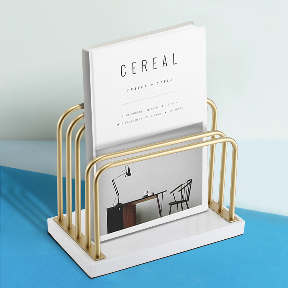 Marble Magazine Rack Golden Metal Magazine Holder File Organizer for ...