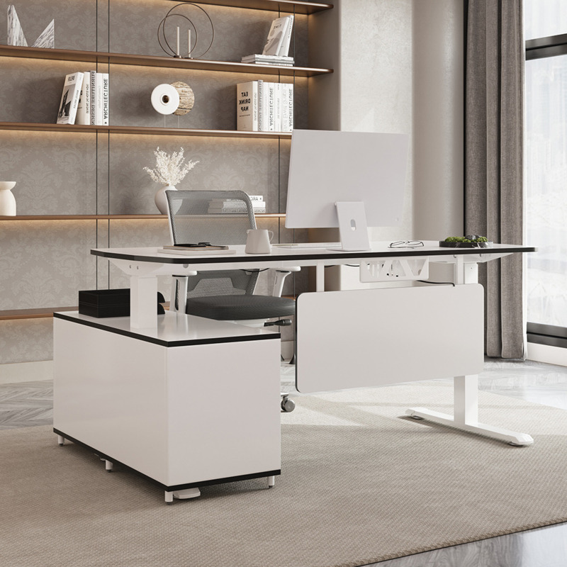 Modern White L-Desk Height Adjustable Electric Standing Desk with 3 ...