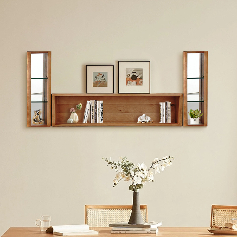 3-Piece Wall Mounted Wood Display Shelves with Mirror by Homary ...