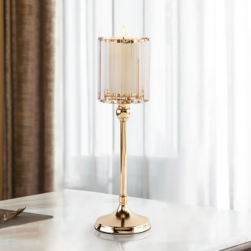 Gold Glass Metal Candle Holder Pillar Candlestick Centerpiece Table ...