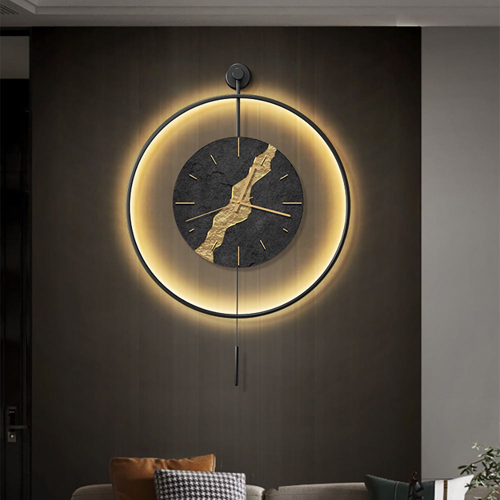 Black & Gold LED Light Pendulum Wall Clock Metal Wall Art Silent Wall ...